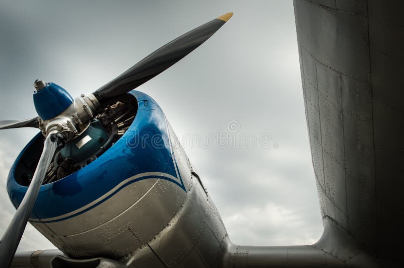 Low Angle Shot of the Propeller on the Wing of an Airplane Under the ...