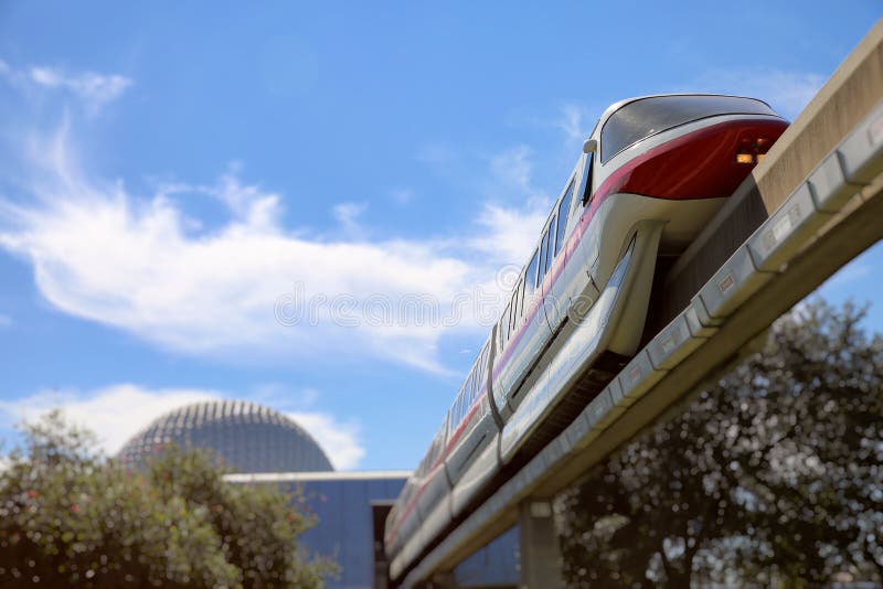 Low Angle Shot of a Red and White Monorail Train Stock Image - Image of ...