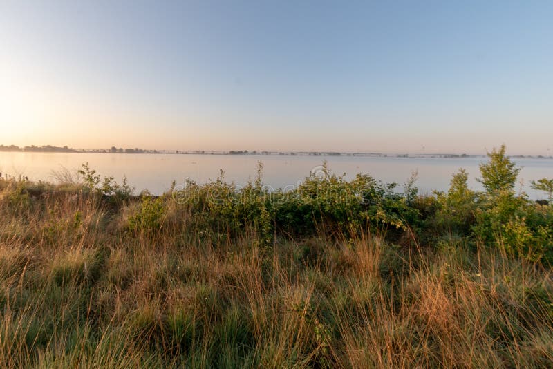 Low Angle Shot of a River and Grassland Stock Image - Image of nature ...