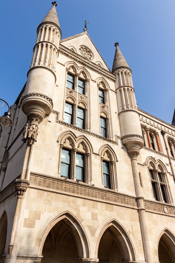 Low Angle Shot of the Royal Courts of Justice Building in London Stock ...