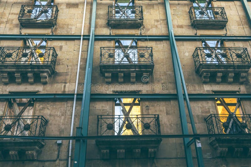 Low Angle Shot of X Shaped Frames on the Windows of the Building Stock ...