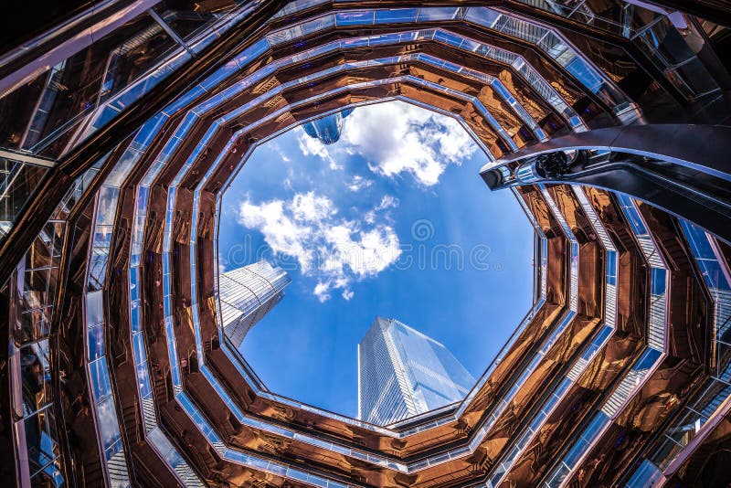 Low Angle Shot of the Sky from Inside the Oculus Building in Hudson ...