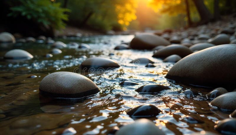 Low Angle View of Creek Bed at Sunset Stock Illustration - Illustration ...