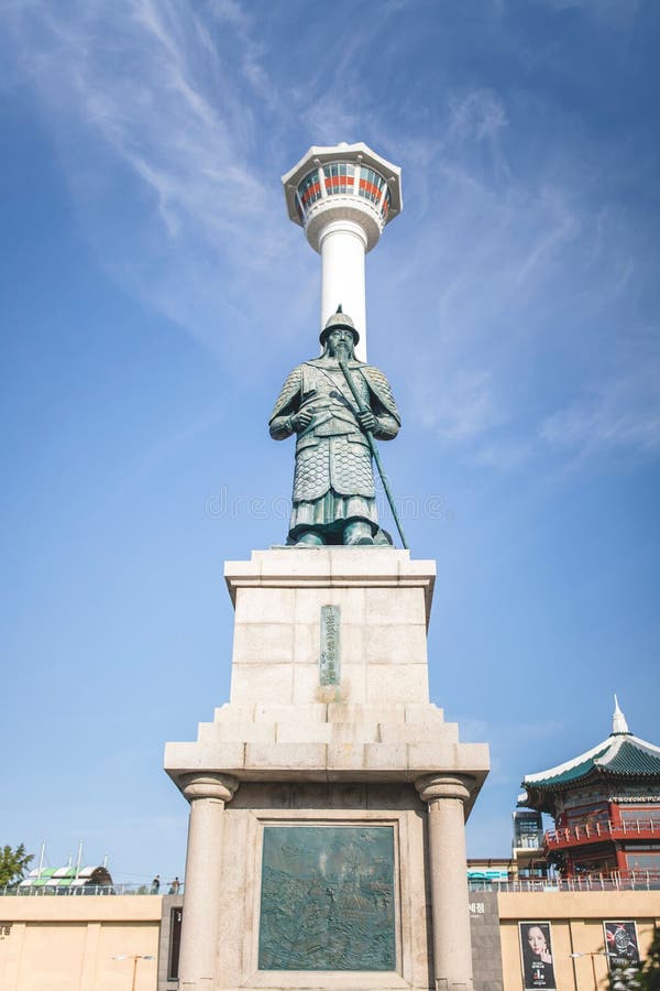Low Angle Shot of the Statue of Yi Sun-sin and Diamond Tower at ...