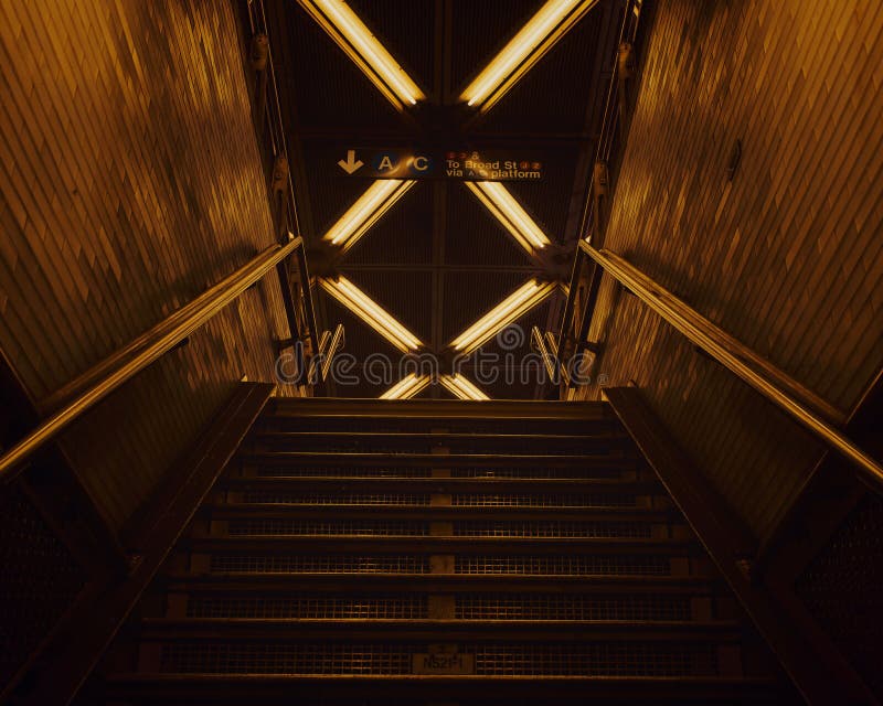 Low Angle Shot of Subway Staircase at Night in Brooklyn Editorial Image ...