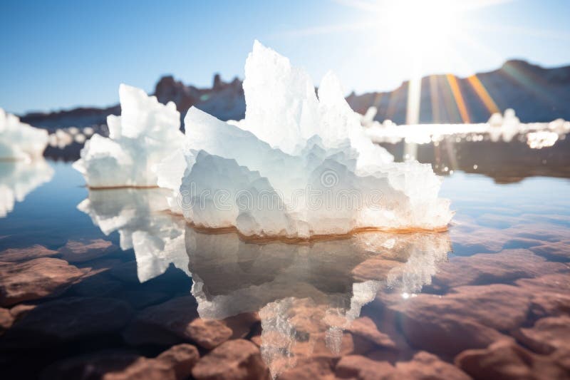 Low-angle Shot of Sunlight Hitting White Salt Crystals Against a Lagoon ...
