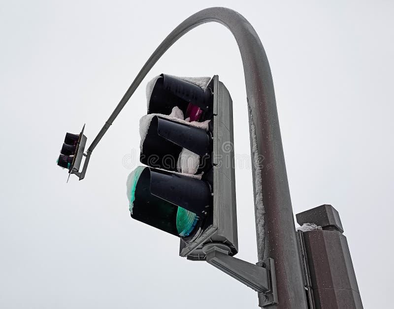 Low Angle Shot of a Traffic Light in the Snow Stock Photo - Image of ...