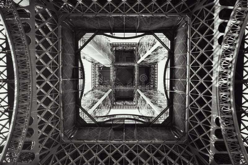 Low Angle Shot Under the Eiffel Tower in Paris, France Stock ...