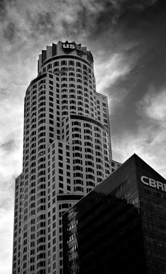 Low-angle Shot of the US Bank Building in Downtown LA in Black and ...