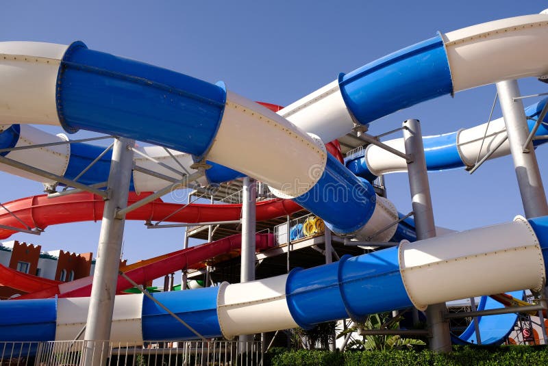 Low Angle Shot of Water Slides in a Water Park Stock Image - Image of ...
