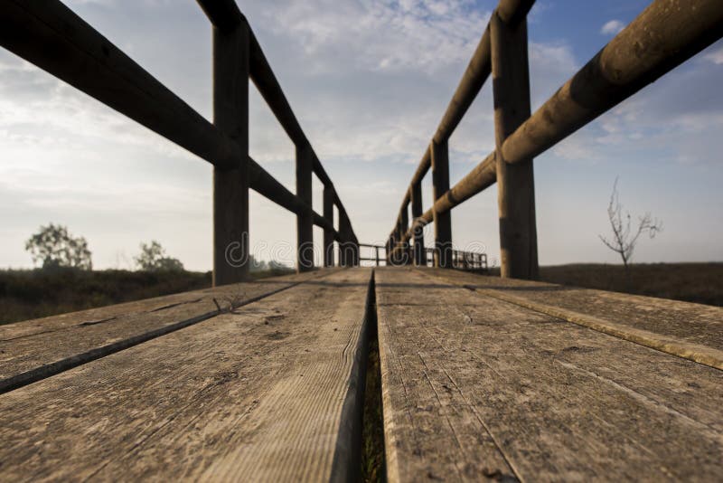 Low Angle Shot of a Wooden Bridge in a Field Stock Photo - Image of ...