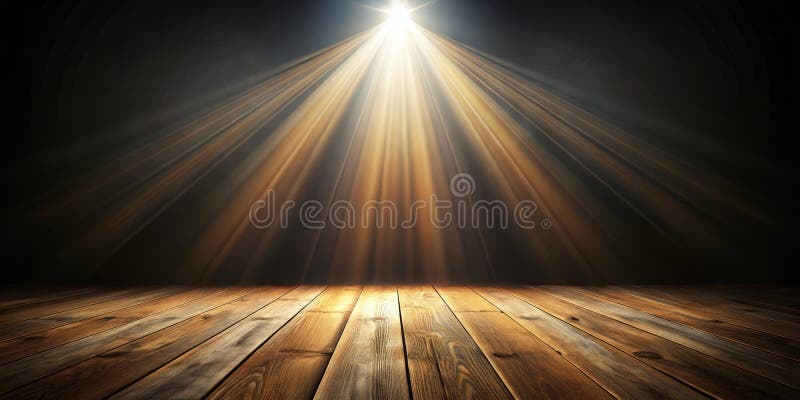 Low-Angle Spotlight on Wooden Floor Golden Rays, Dark Background Stock ...