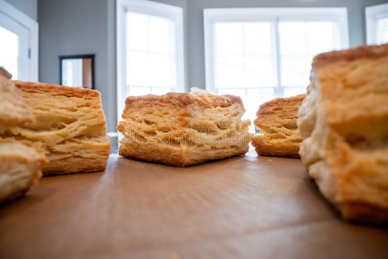 Low Angle of Square Biscuits Stock Image - Image of decadent, clotted ...