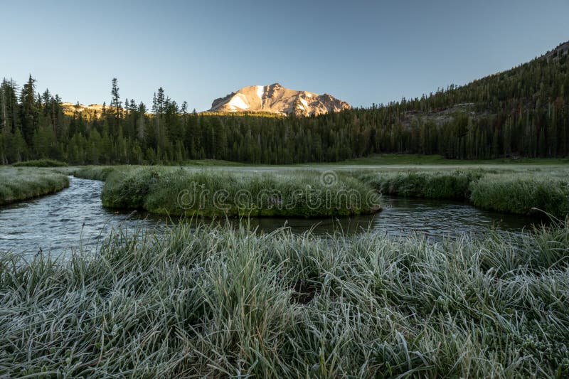 Low Angle of Steam and Meadow Below Lassen Peak Stock Photo - Image of ...