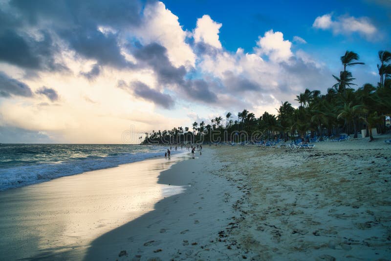 Low-angle of a Sunlit Beach in Punta Cana on a Sunny Day, People ...