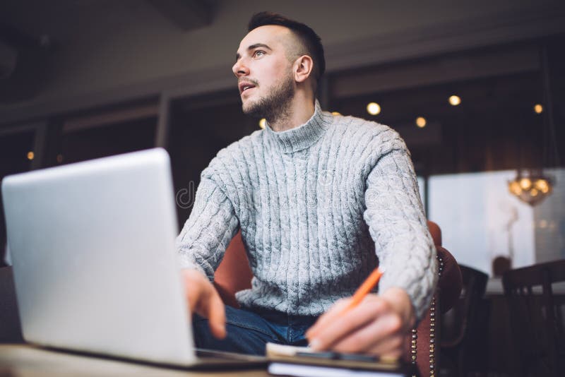 Calm Male Writer with Laptop Stock Image - Image of creative, modern ...