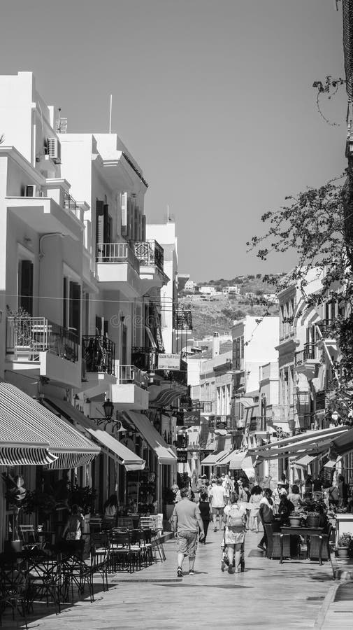 Low-angle Vertical Grayscale of a Street of Ermoupolis with Unique ...