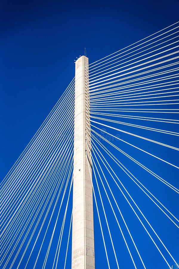 Low-angle Vertical of Queensferry Crossing Cable-stayed Bridge Against ...