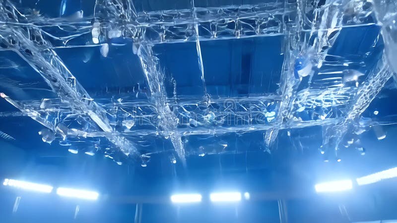 Empty Ice Rink with Bright Blue Lighting and Metal Rigging ...