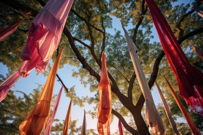 Low-angle View of Aerial Silks Hanging from Tree Stock Illustration ...