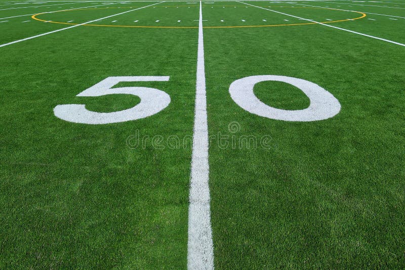 Low Angle View of an American Football Field and Stadium Stock Image ...