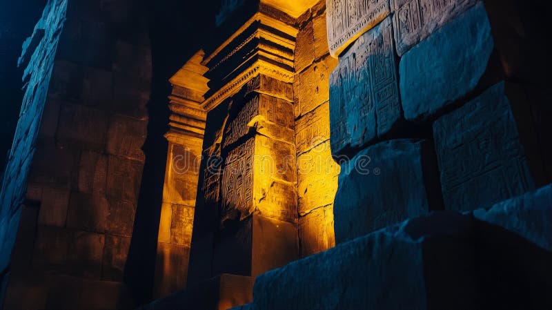 A Low Angle View of an Ancient Stone Structure Illuminated at Night ...