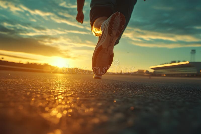 A Low Angle View of an Athlete Running on a Runway Stock Photo - Image ...