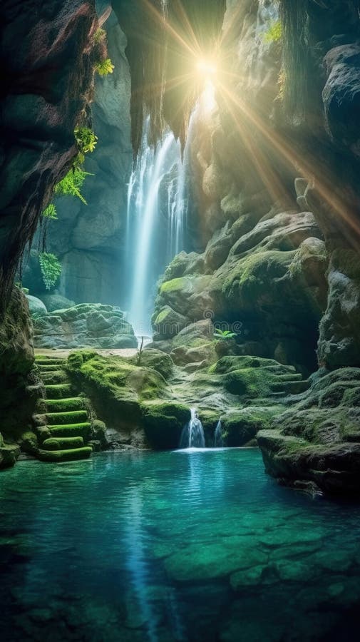 Low Angle View of a Beautiful Waterfall and Natural River Floating ...