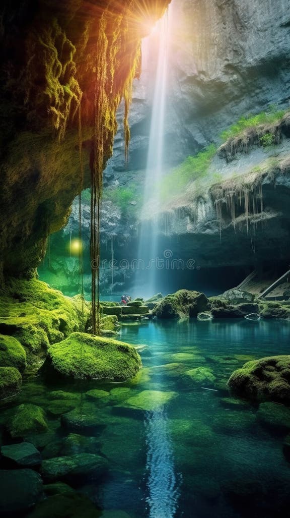 Low Angle View of a Beautiful Waterfall and Natural River Floating ...