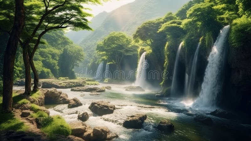 Low Angle View of a Beautiful Waterfall and Natural River Floating ...
