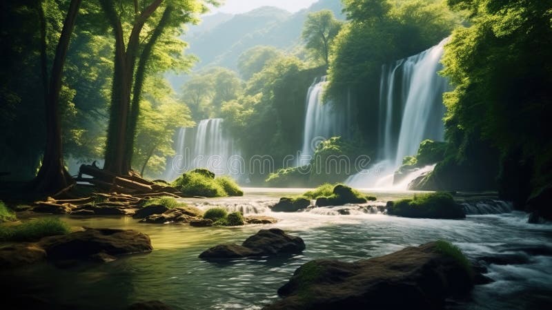 Low Angle View of a Beautiful Waterfall and Natural River Floating ...