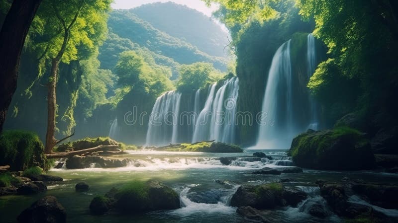 Low Angle View of a Beautiful Waterfall and Natural River Floating ...