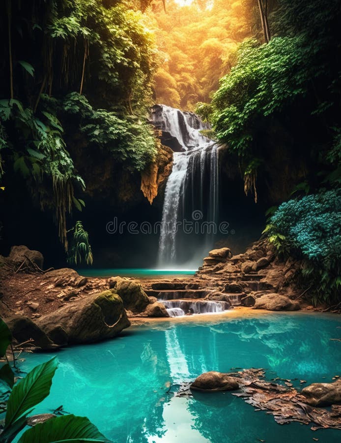 Low Angle View of a Beautiful Waterfall and Natural River Floating ...