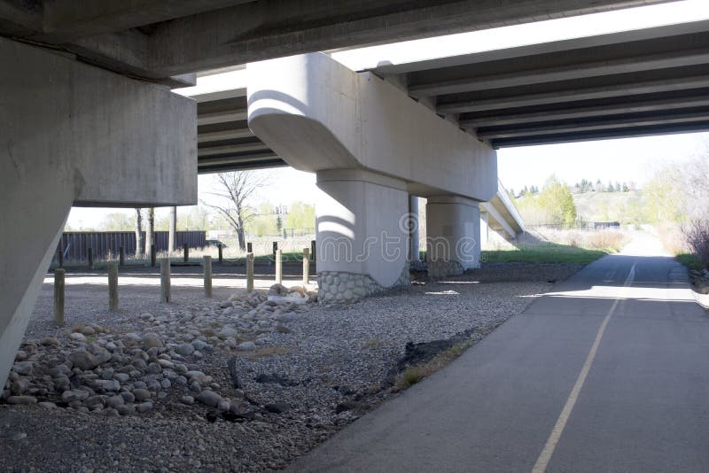 Low Angle View Below Overpass Bridge - Bike Hike Path Stock Image ...