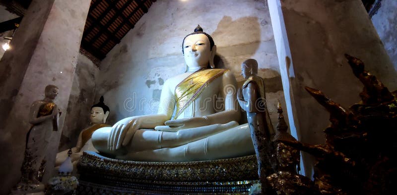 Low Angle View of Big Buddha Statue Inside an Old Thai Temple. Stock ...