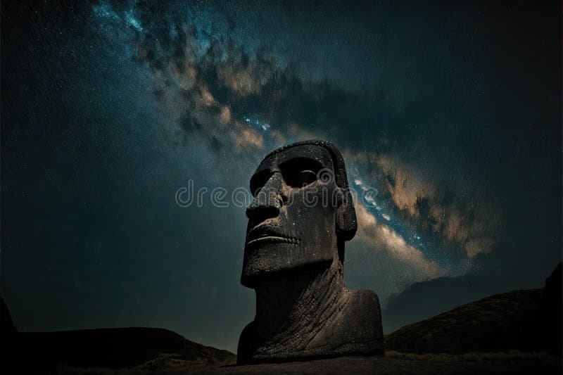 Low Angle View of Big Moai Statue with Night Sky in Background Stock ...