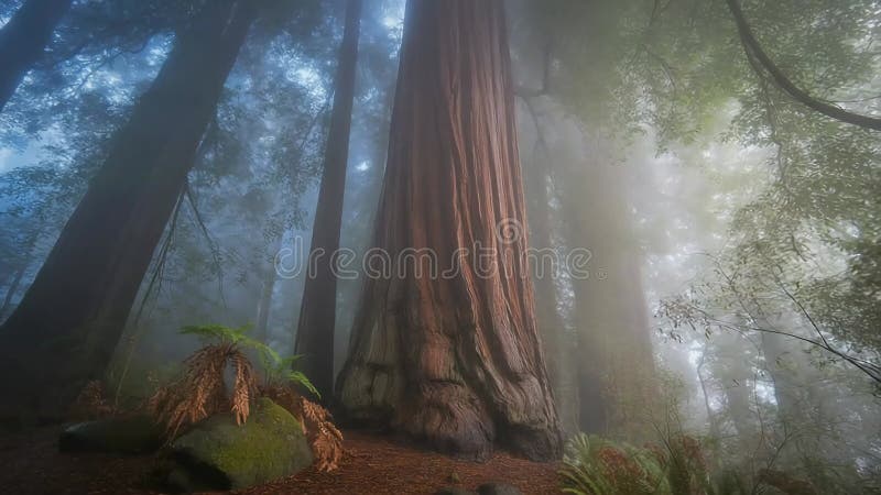 Immense Forest Trees Pierce through the Soft, Atmospheric Mist ...