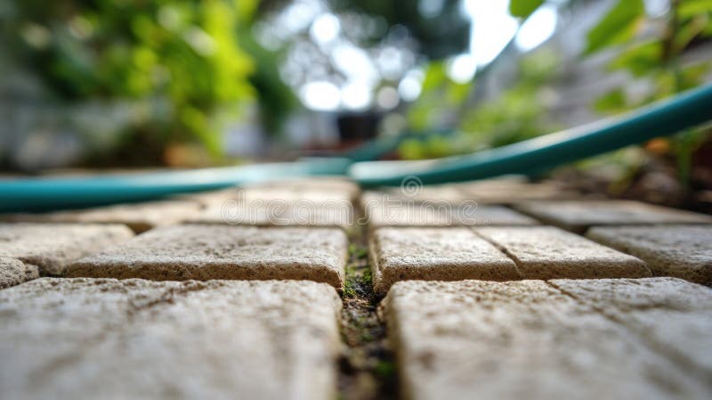 A Low-angle View Captures a Stone Path with a Blurred Green Backdrop in ...