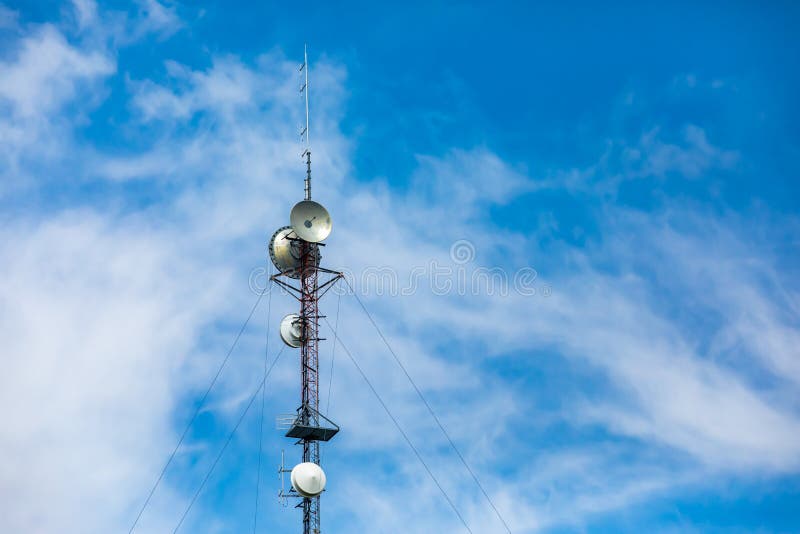 Cellular Base Station Against Blue Sky Stock Photo - Image of digital ...
