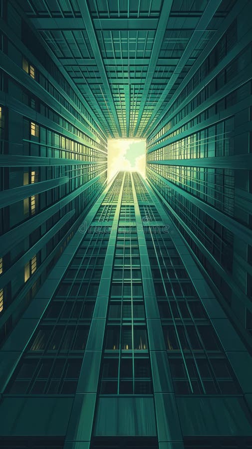 A Low Angle View of a City Building with a Bright Light Shining through ...