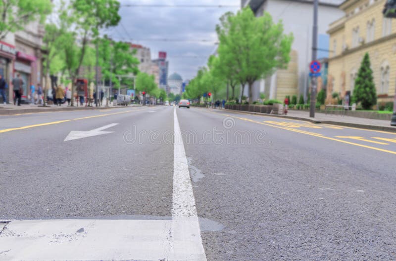 Low Angle View of City Street Stock Photo - Image of paint, closeup ...