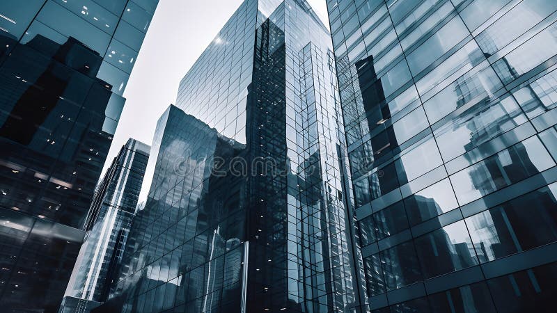A Low-angle View of a Citys Skyscrapers from the Ground Level in Upward ...