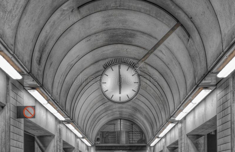 Low Angle View of Clock Hanging from Ceiling Stock Image - Image of ...