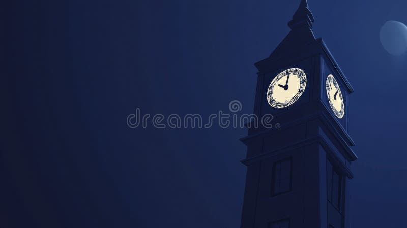 Pixel Art Clock Tower at Night, Dark Blue Sky Stock Illustration ...