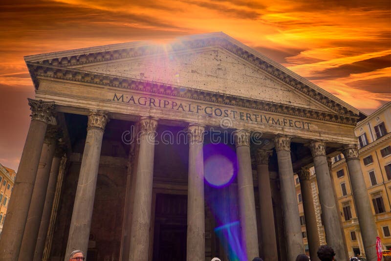 Low Angle View of Columns and Front Facade of the Pantheon Stock Photo ...