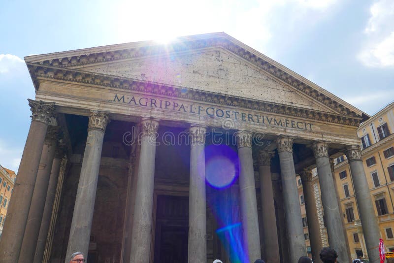 Low Angle View of Columns and Front Facade of the Pantheon Stock Photo ...