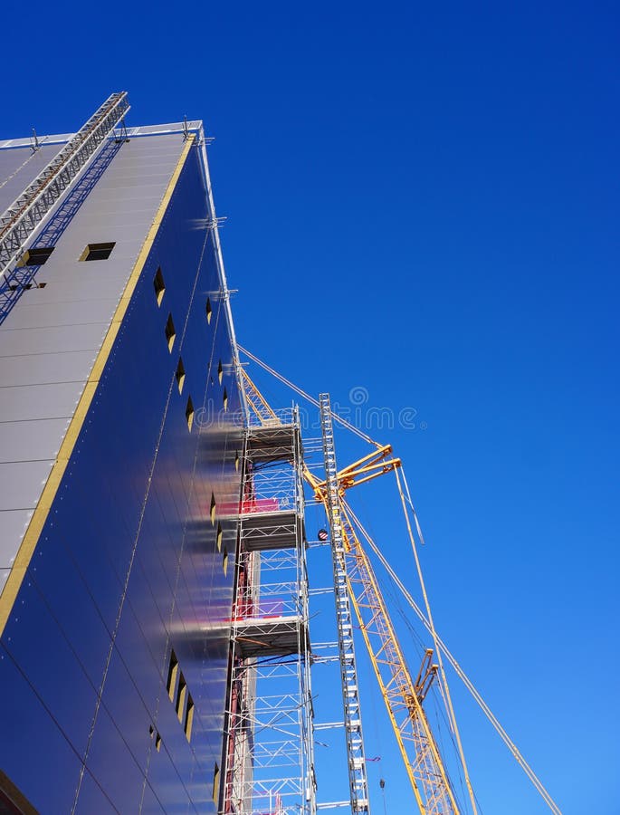 Low Angle View of Construction Site Against Clear Blue Sky Editorial ...