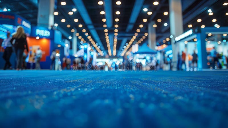 Blurred Convention Center with Blue Carpet and Attendees Stock Photo ...