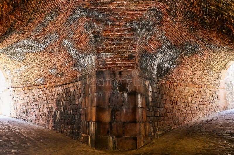 Vaulted Brick Ceiling Merging into Stone Walls in Barcelona Stock Image ...