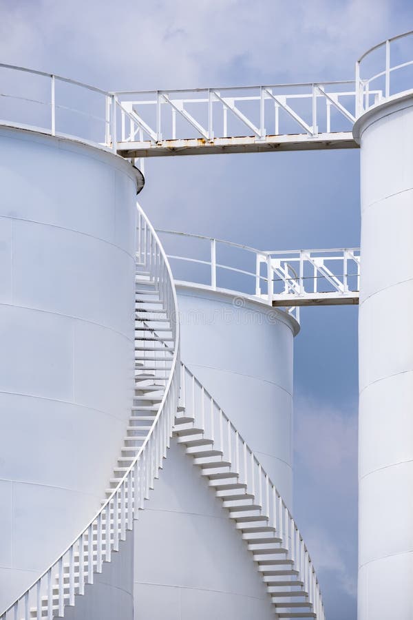 Spiral Staircase on White Storage Fuel Tanks in Vertical Frame Stock ...